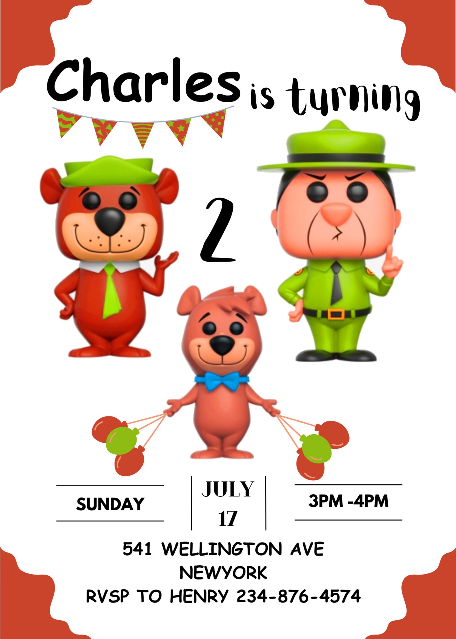 Editable Kids Invitation, Yogi Bear and Friends Invitation, Birthday ...