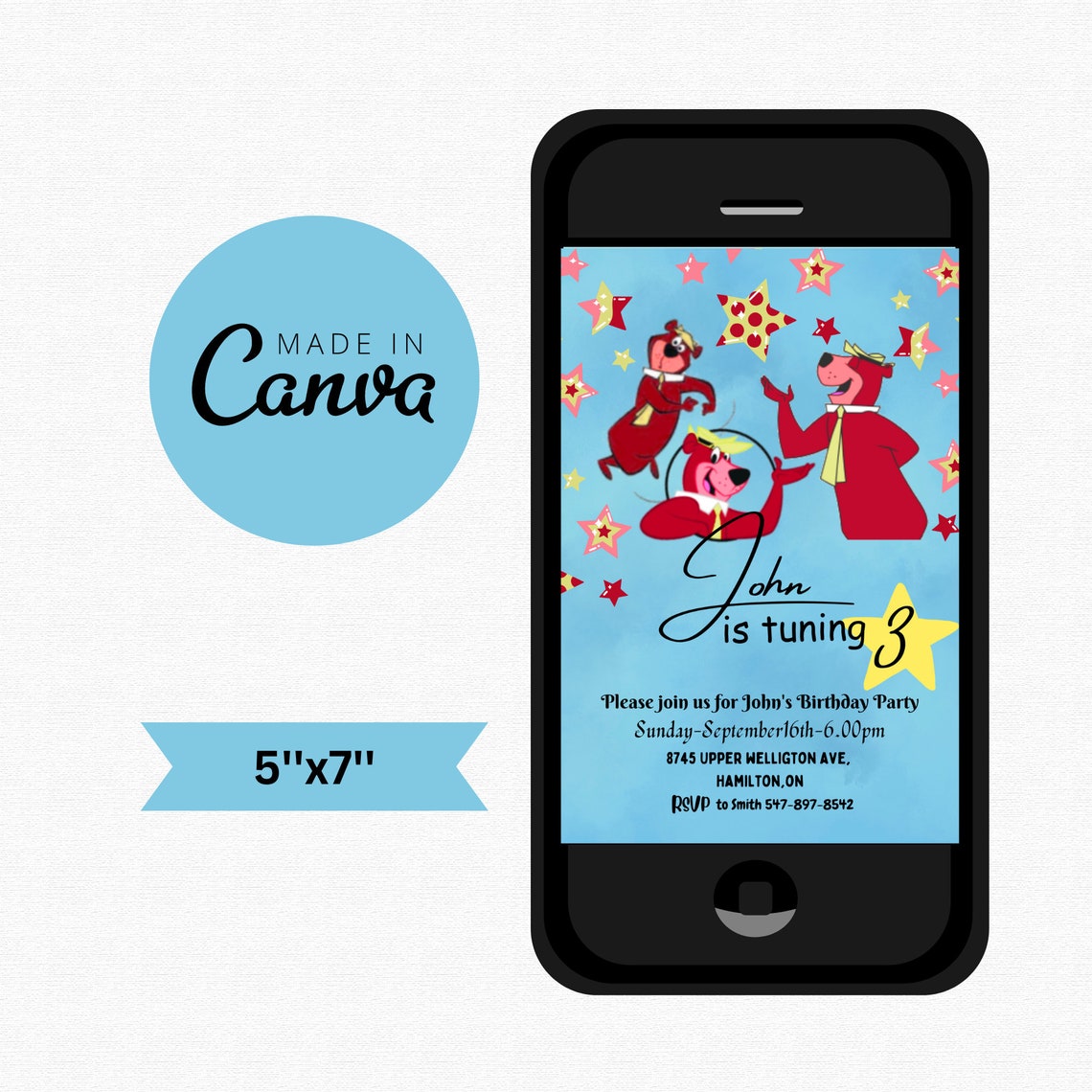 Editable Yogi Bear's Birthday Card, Greeting Card, Birthday Invitation ...