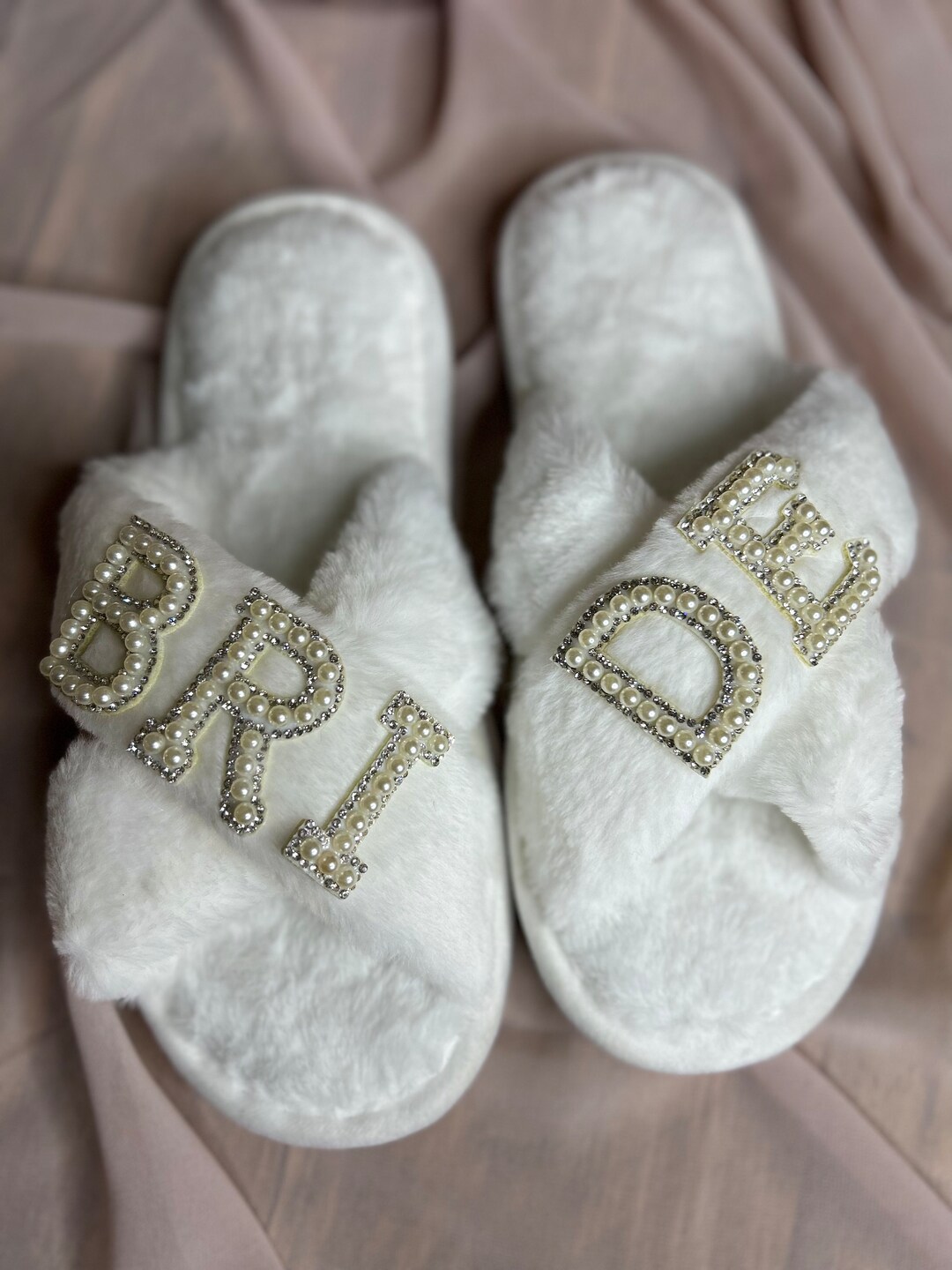 Pearl Diamanté Bride Fluffy Crossover Slippers - Etsy