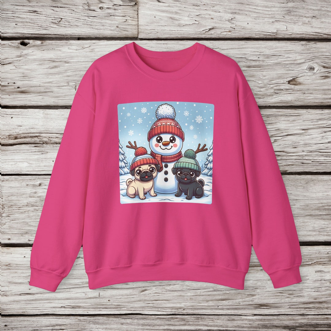 Winter Wonderland Snowman and Pugs Heavy Blend Crewneck - Etsy