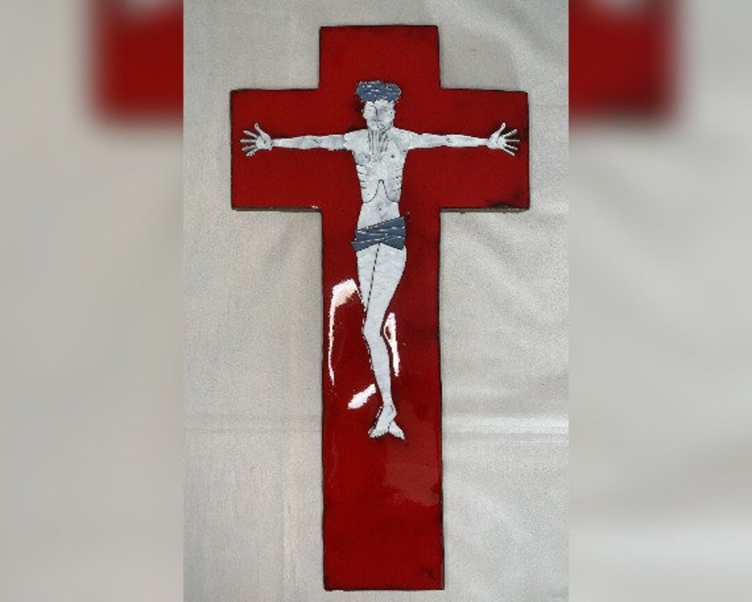 Groot Kruis Keramiek Crucifix Rood Gegelazuurd (03) - Etsy