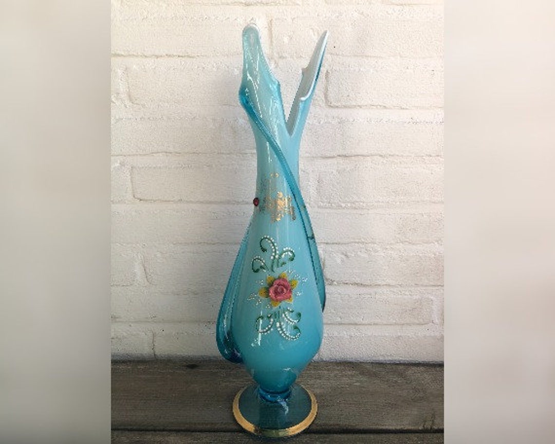 Blauwe Glazen Opaline Vaas Kitsch Italian Style (246) - Etsy