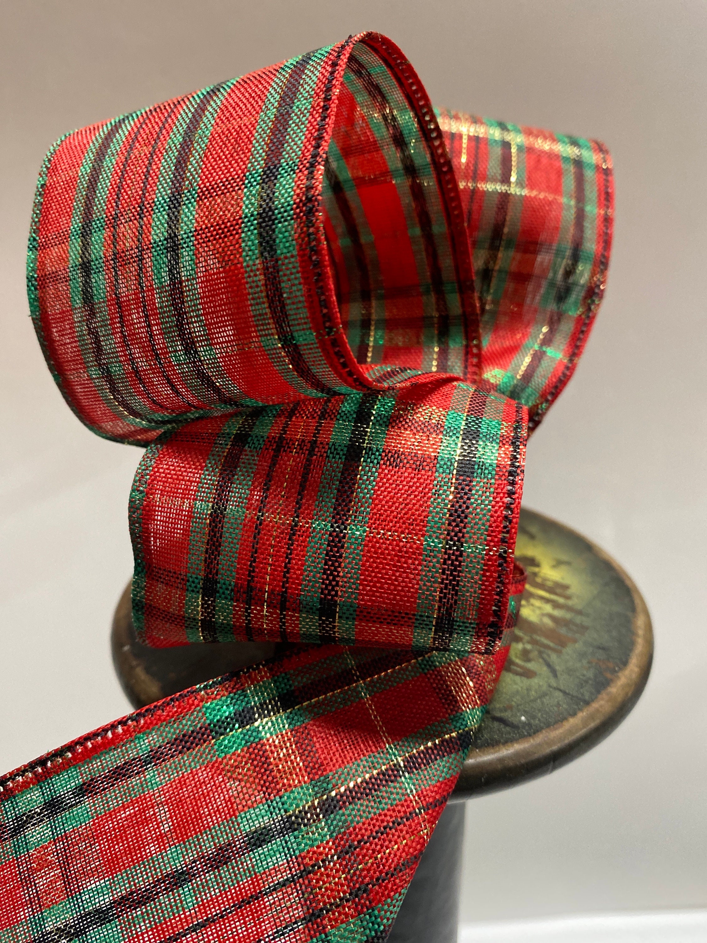 Wired Christmas Plaid Red and Green Ribbon 2.5 Inch Christmas Ribbon ...