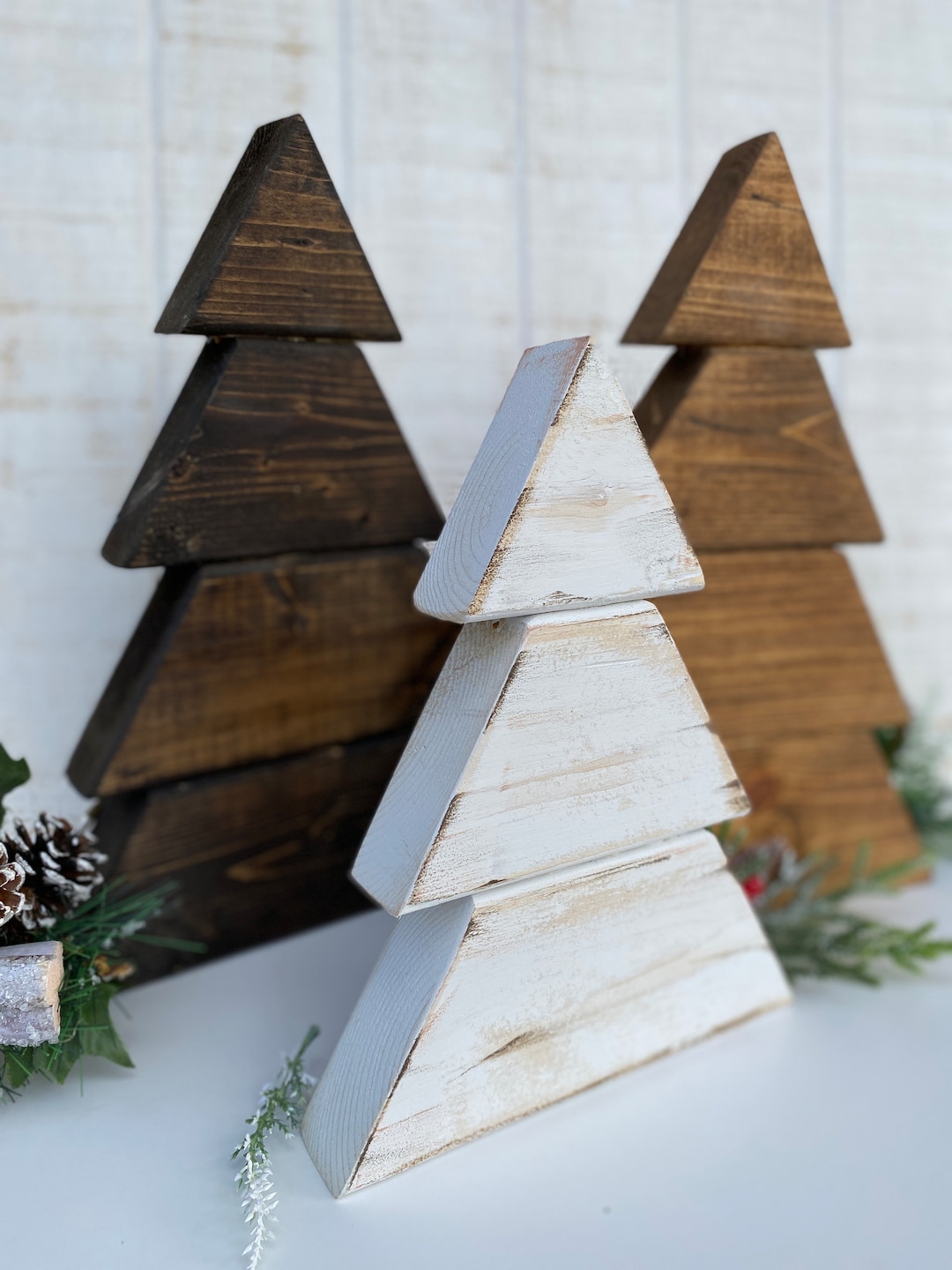 Rustic Wooden Christmas Tree Trio Farmhouse Tree Set Christmas Wood ...