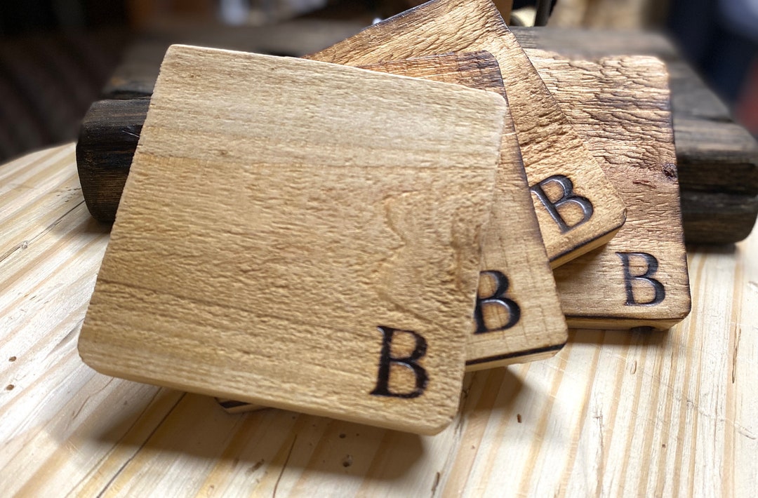Custom Wood Coaster Set Newlywed Gift for Her Custom Initial Wood Burn ...