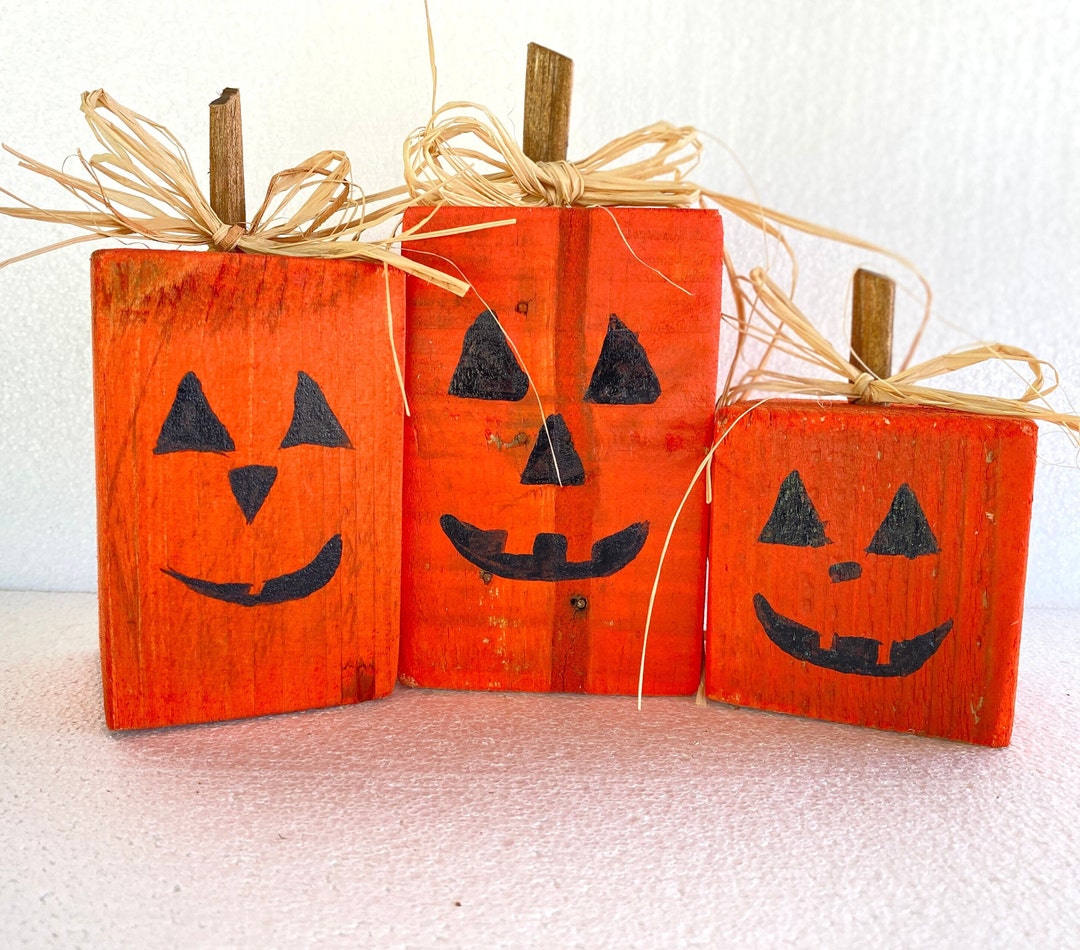 Rustic Halloween Jack-olantern Wooden Fall Decor Table Pumpkin ...