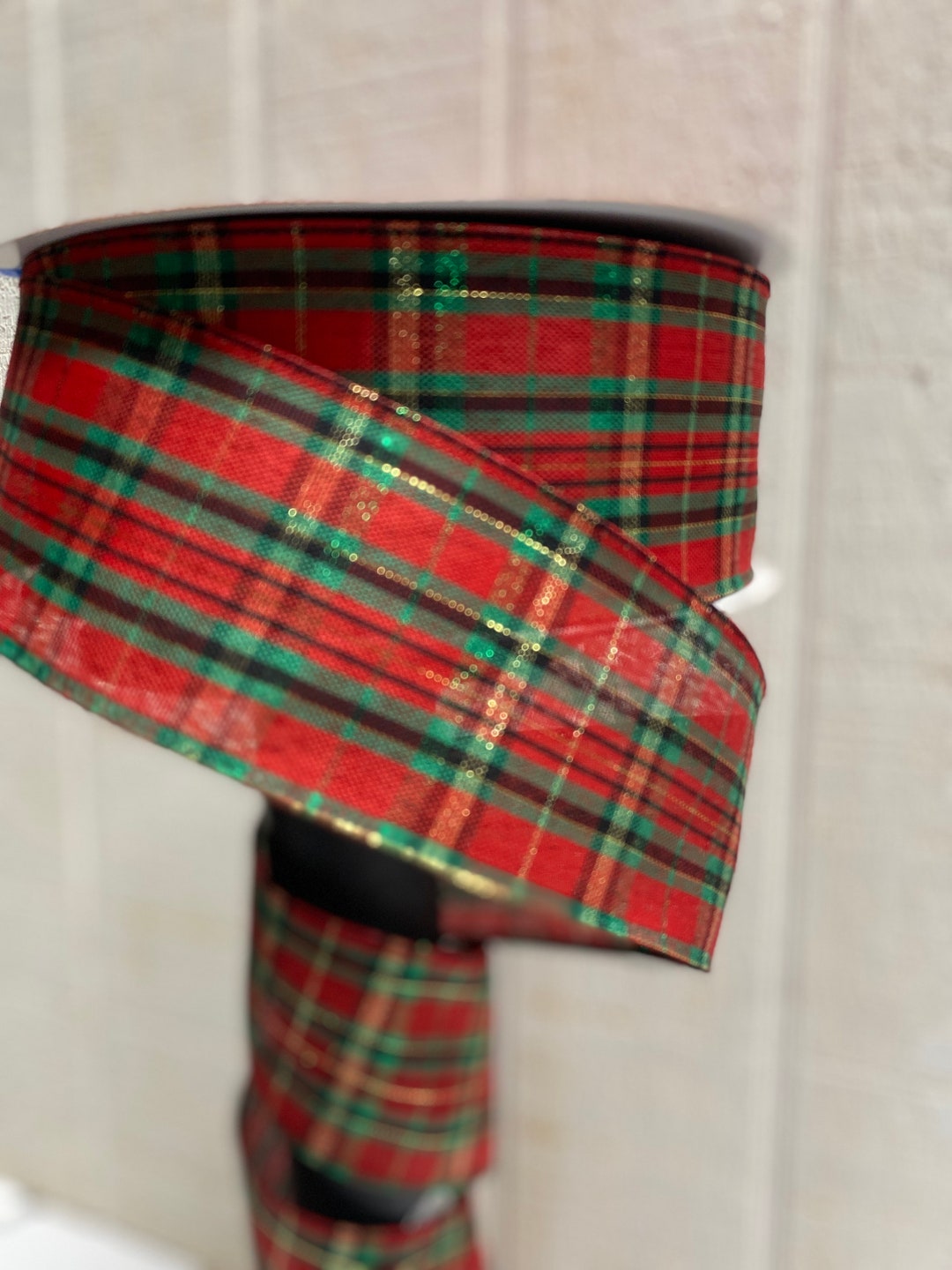 Wired Christmas Plaid Red and Green Ribbon 2.5 Inch Christmas Ribbon ...