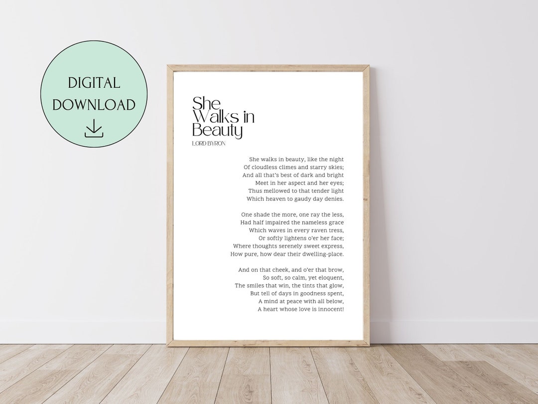 She Walks in Beauty Poem Lord Byron Poetry Printable Wall Art - Etsy