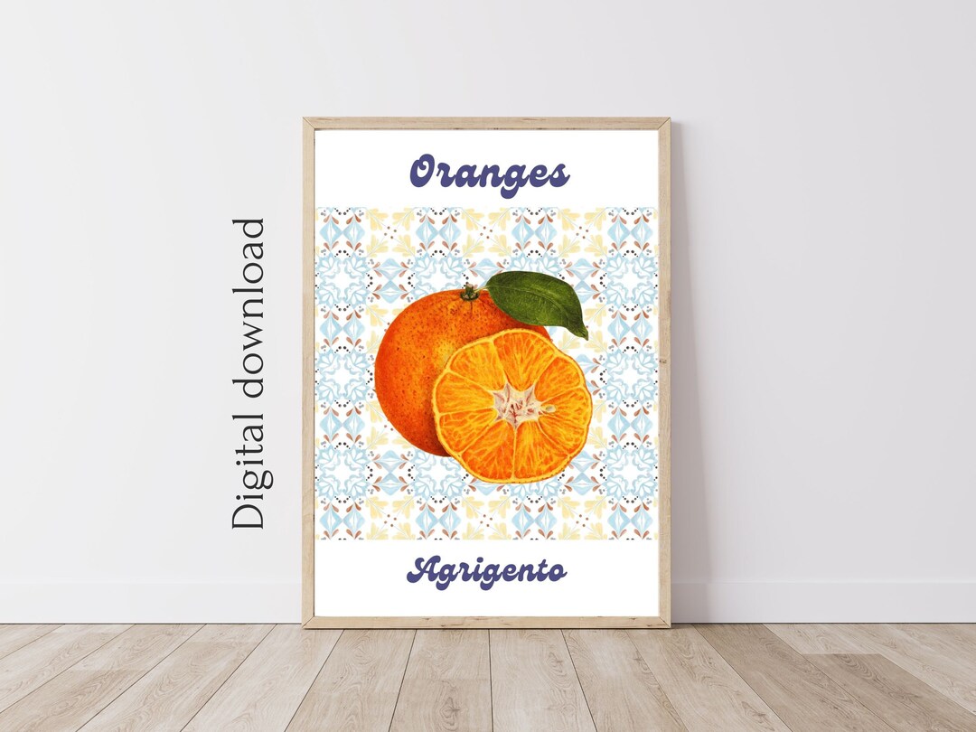 Oranges Agrigento Drawing Printable Wall Art Fruit Art Print Digital ...