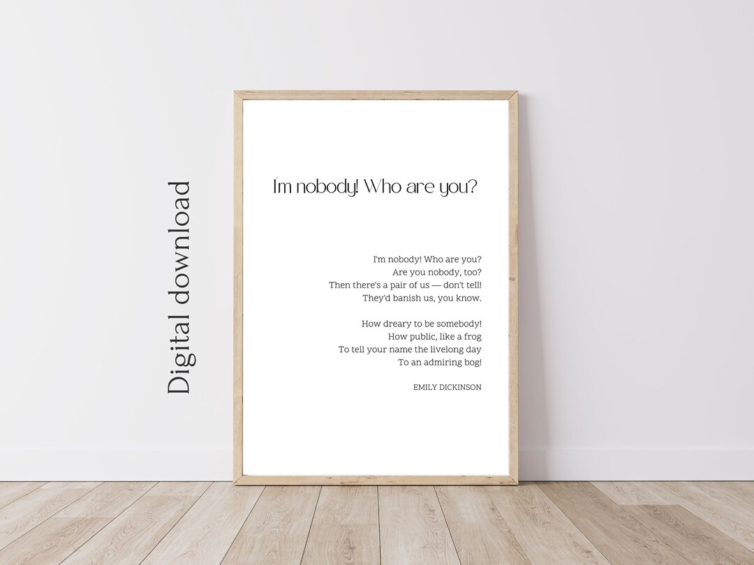 I'm Nobody Who Are You Poem Emily Dickinson Poetry Printable Wall Art ...