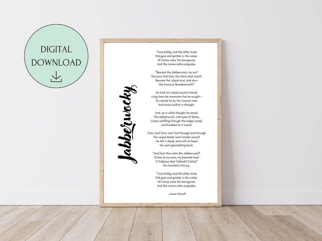 Jabberwocky Poem Lewis Carroll Poetry Printable Wall Art - Etsy