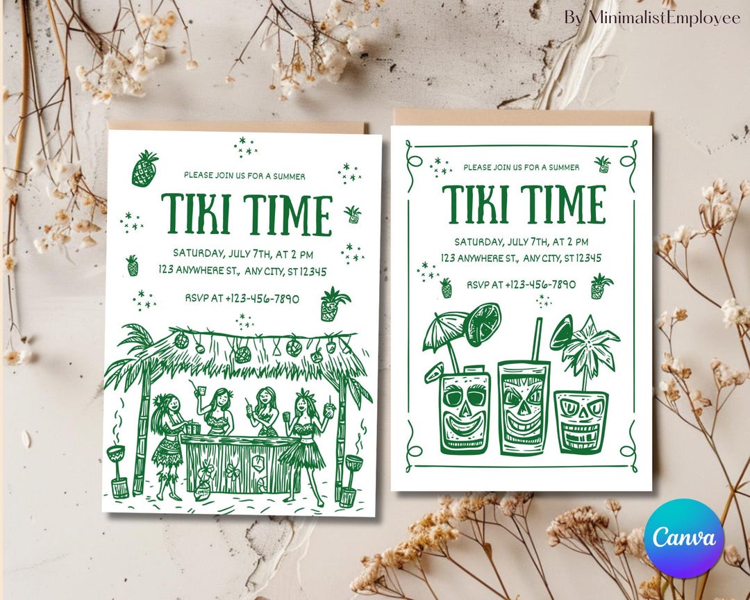 Tiki Party Invite | Editable Canva Template Invitation | Hawaiian ...