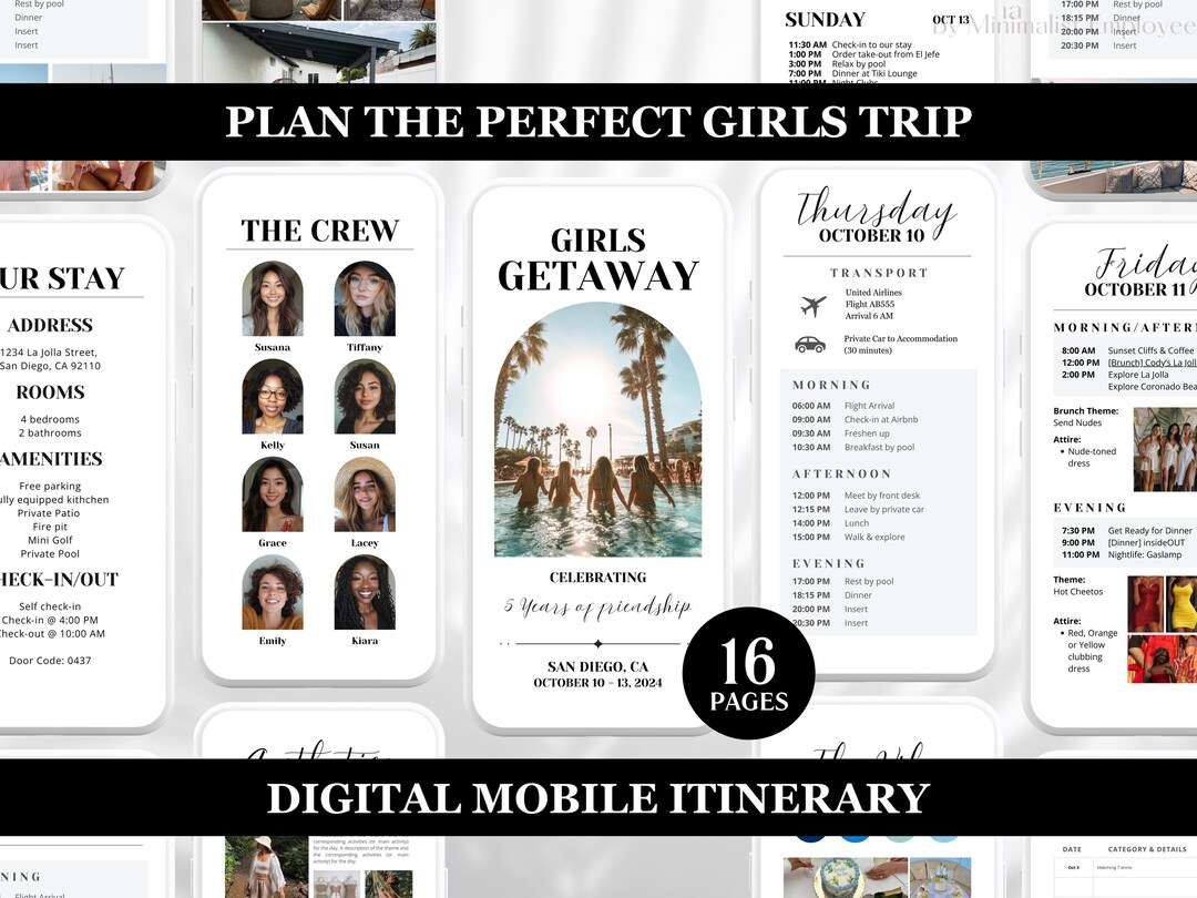 Girls Trip Planner: Mobile Travel Itinerary Template (digital) - Etsy