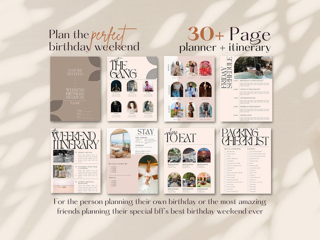 Birthday Weekend Planner: 30+ Page Itinerary, Outfit Planner (editable ...