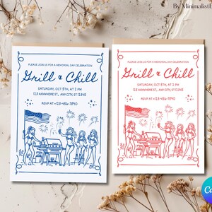 BBQ Party Invite | Editable Canva Template Invitation | Memorial Day ...