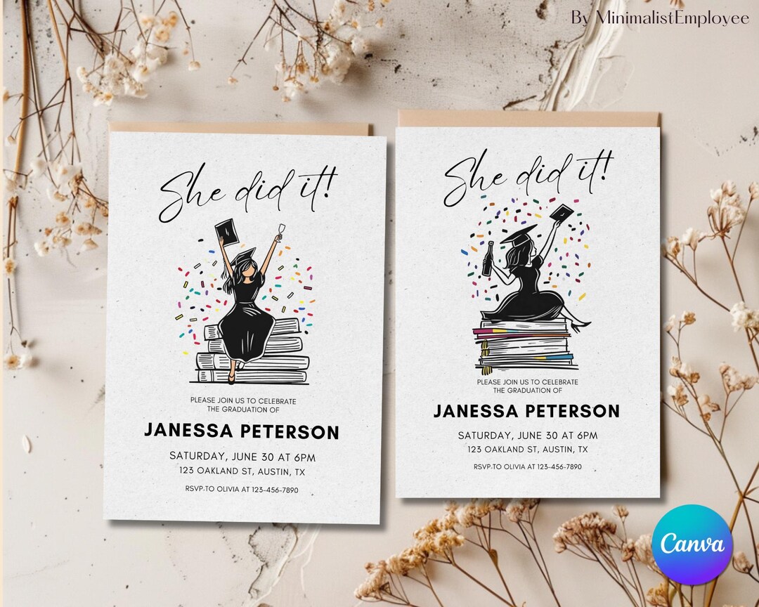 Modern Graduation Invitation Template: Minimalist Design (canva ...