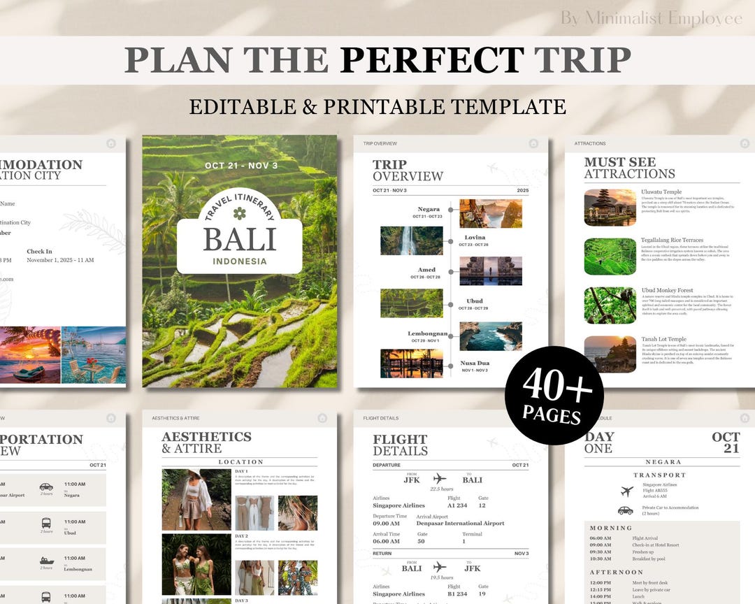 40 Page Travel Itinerary Planner Template Customizable Canva Itinerary ...