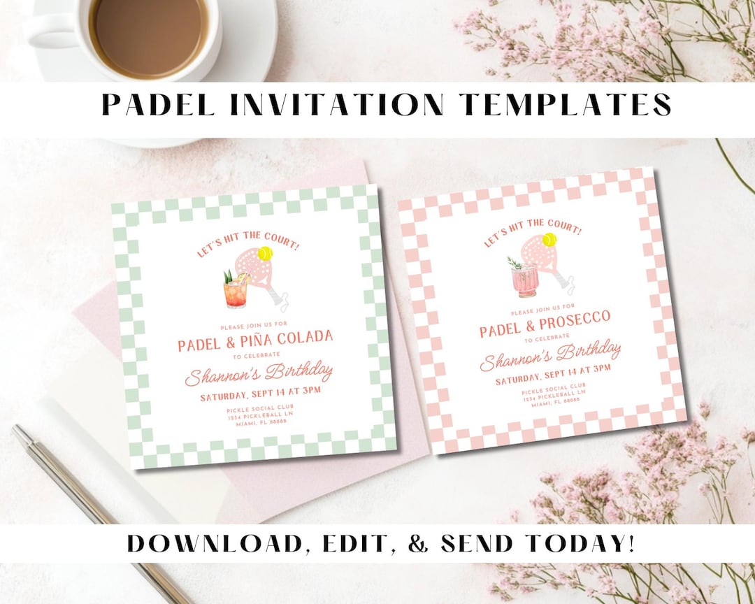 Padel & Prosecco Birthday Party Invitation Editable Canva Template ...