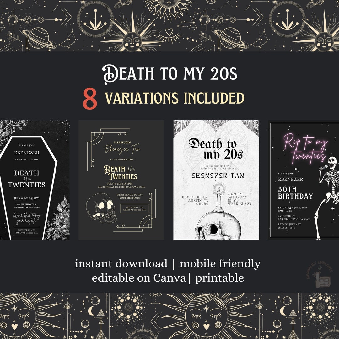 5 Invitations Death to My 20s, RIP Twenties Templates 30th Birthday ...