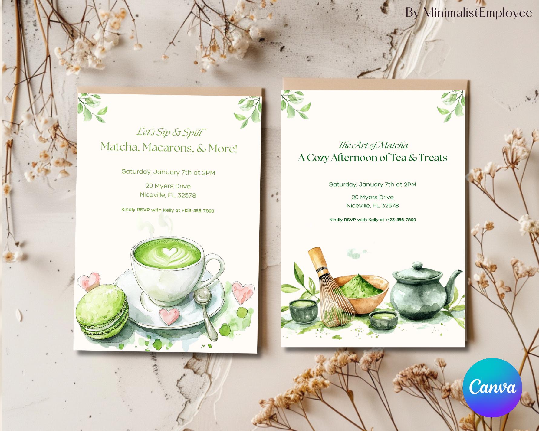Matcha Invitation | Editable Printable Canva Template | Afternoon Tea ...