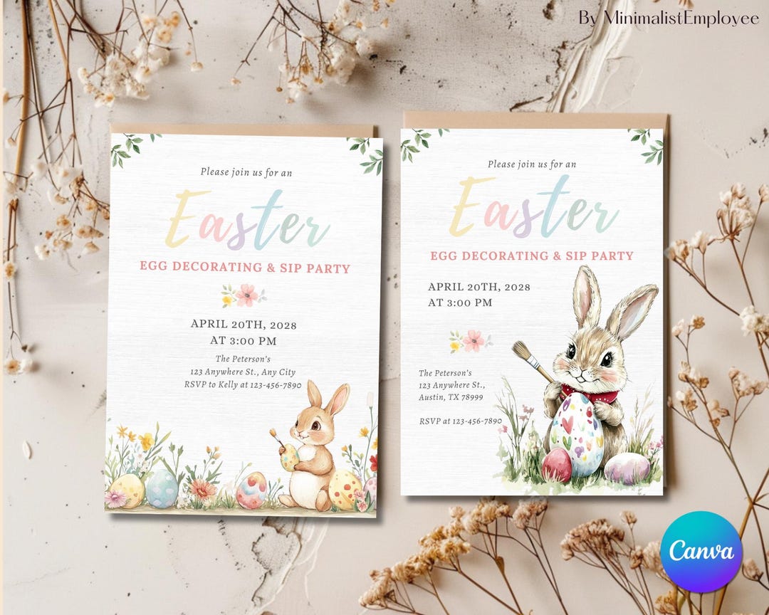 Editable Easter Invitation With Bunny, Easter Egg Decorating Party ...