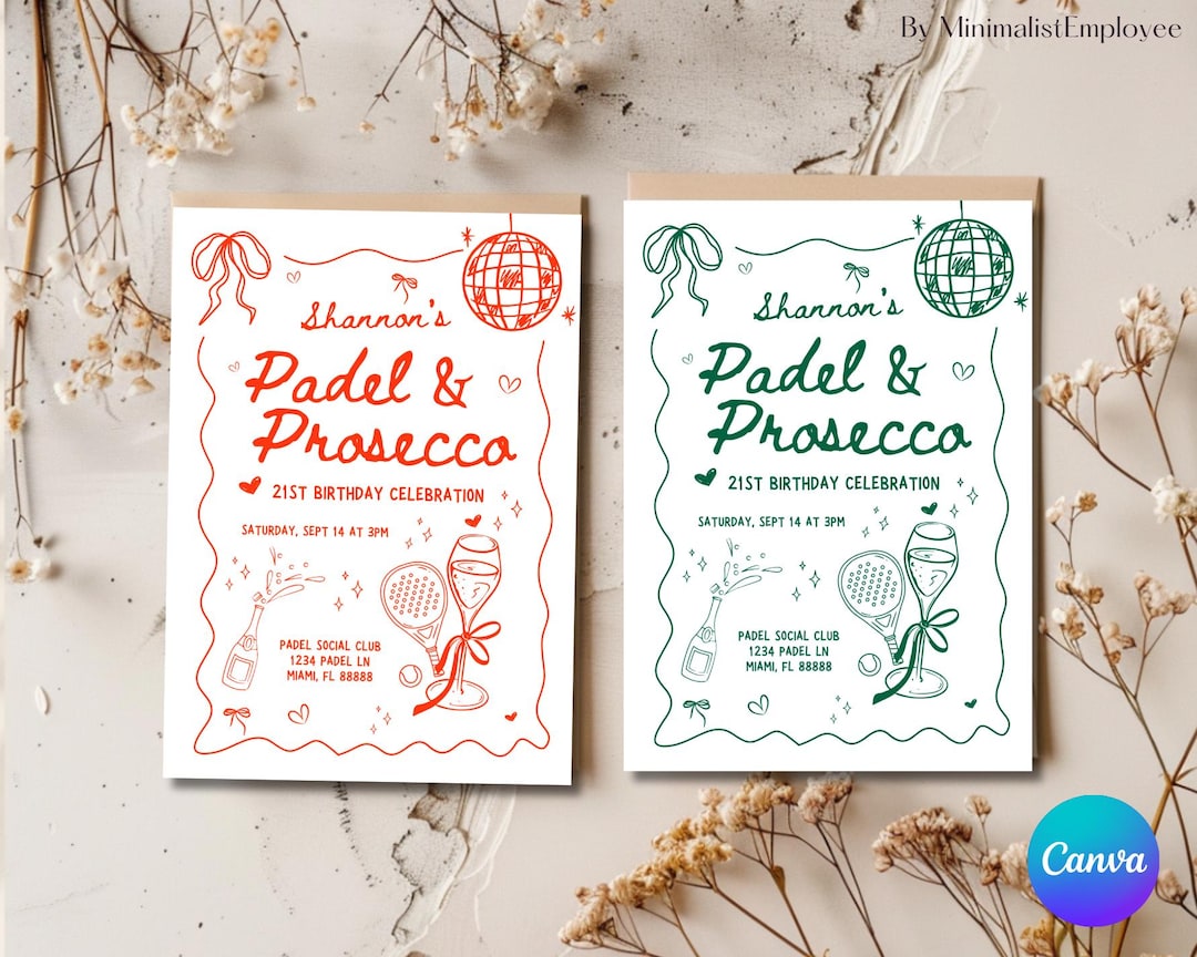 Padel & Prosecco Birthday Invitation: Editable Canva Template (digital ...