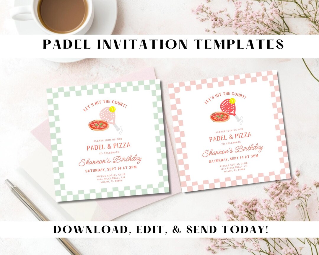 Padel & Pizza Birthday Party Invitation Editable Canva Template | 30th ...