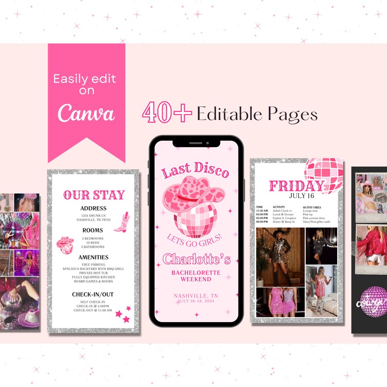 Disco Cowgirl Bachelorette Weekend Itinerary: Editable Canva Template ...