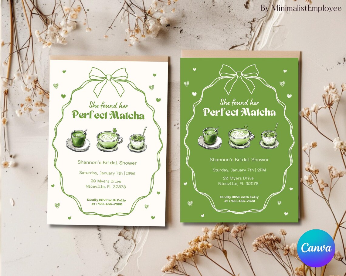 Matcha Bridal Shower Invitation: Editable Canva Template (5x7 In) - Etsy