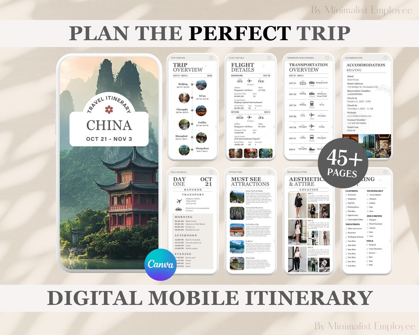 China Travel Itinerary Template: Customizable Mobile Travel Guide ...