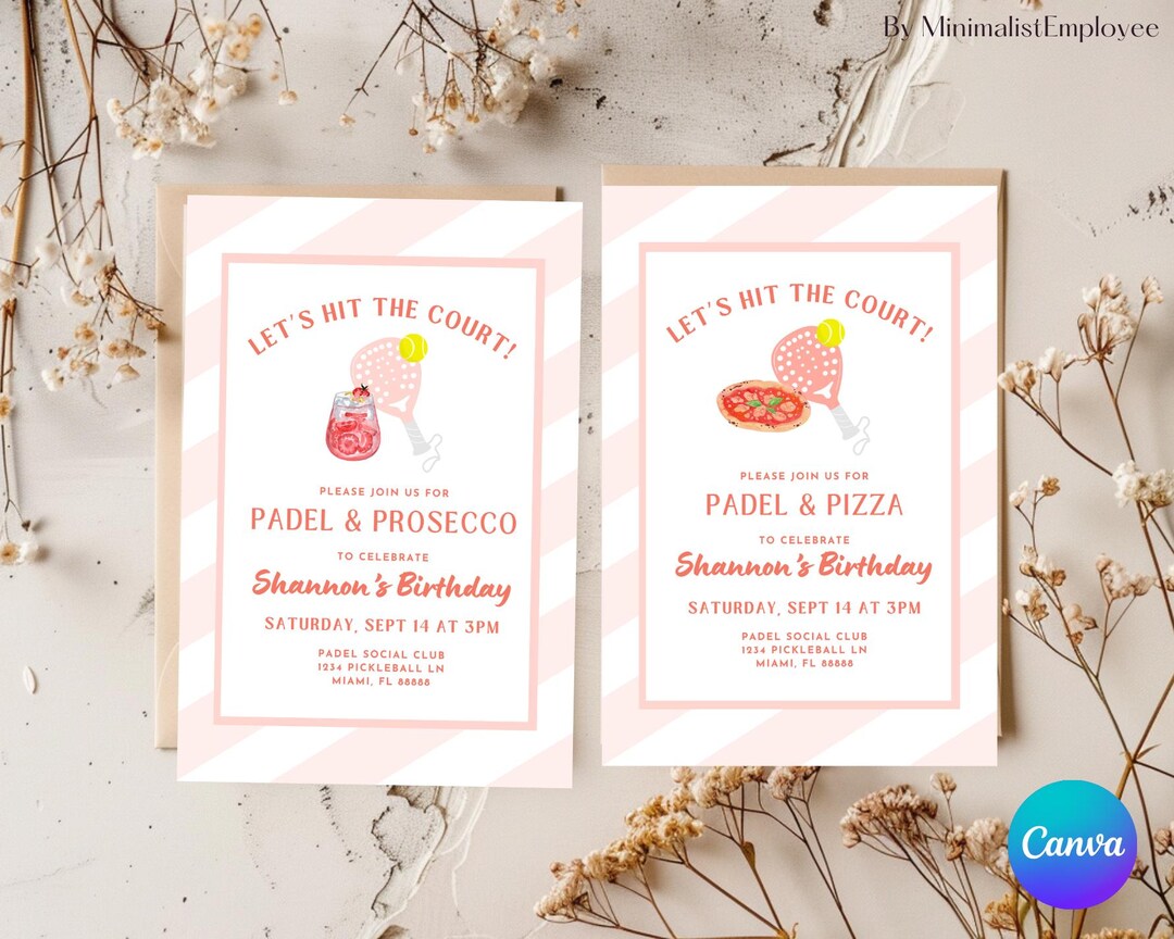 Padel & Prosecco Birthday Party Invitation Editable Canva Template 30th ...