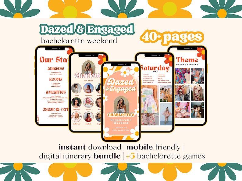 Retro Bachelorette Weekend Itinerary: Editable Canva Template (digital ...