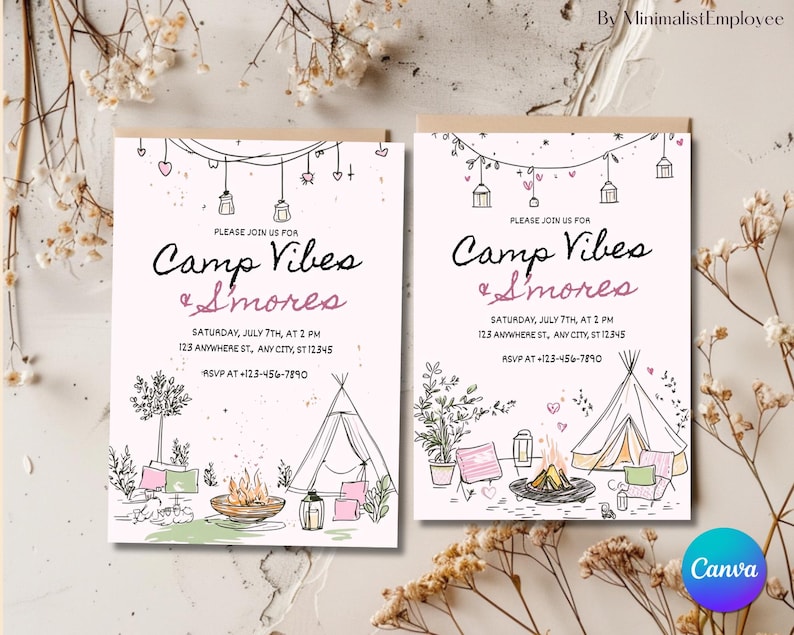 Camp Vibes Invitation: Glamping Bachelorette Party Template (canva ...