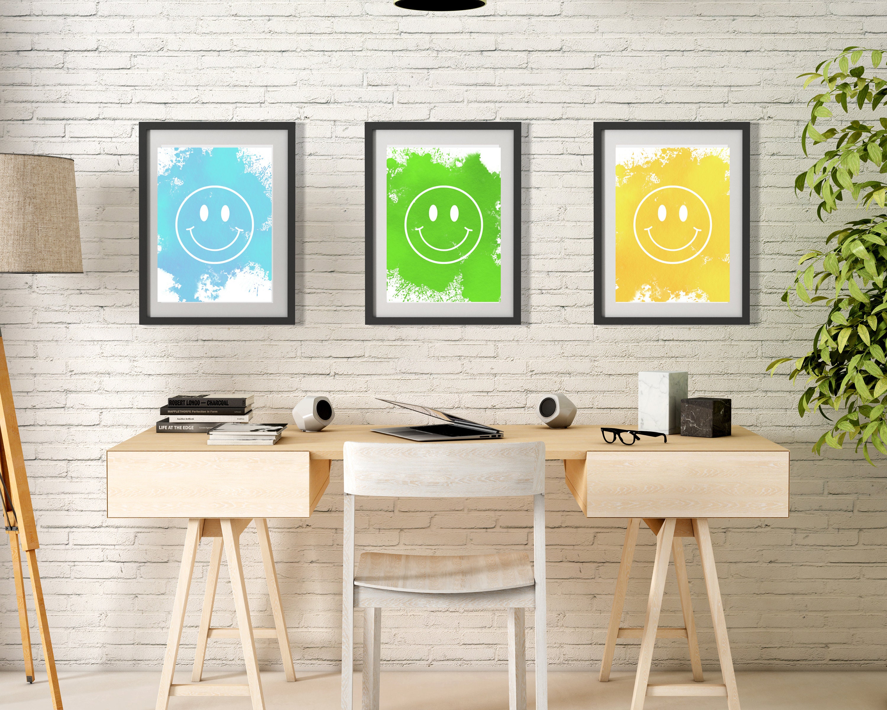 Smiling in the Colors Digital Print Set of 6 Neon Wall Art Smiley Face ...