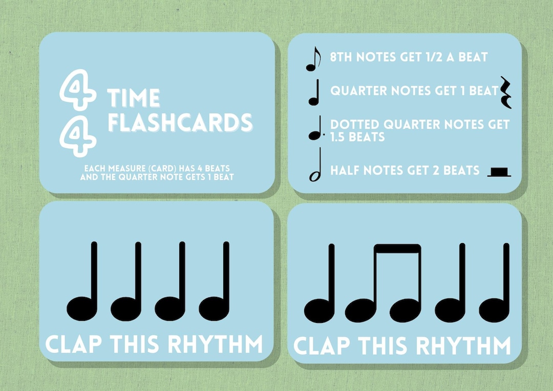 4/4 Time Rhythm Flashcards for Easy Music Learning, 20 Printable ...