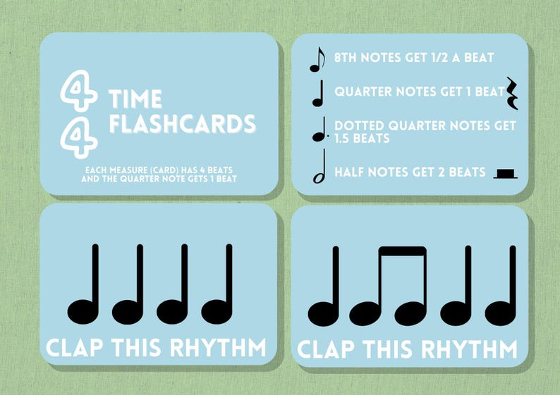4/4 Time Rhythm Flashcards for Easy Music Learning, 20 Printable ...