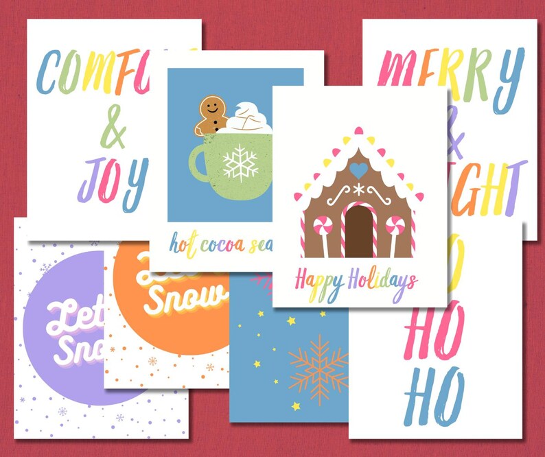 Rainbow Christmas Prints | Set of 30+ Winter Holiday Decor (digital ...
