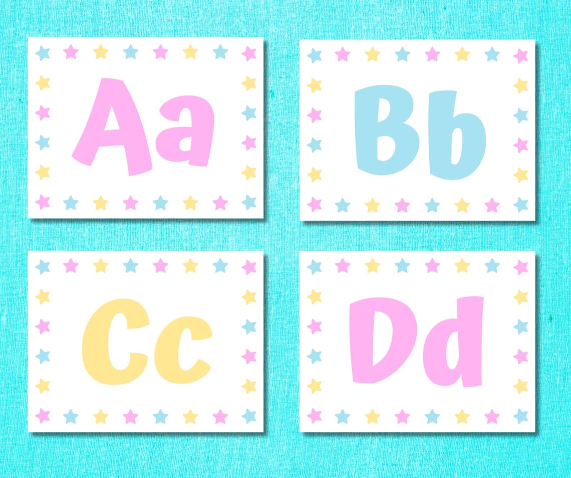 Alphabet and Numbers Classroom Posters With Stars Border and Pastel ...