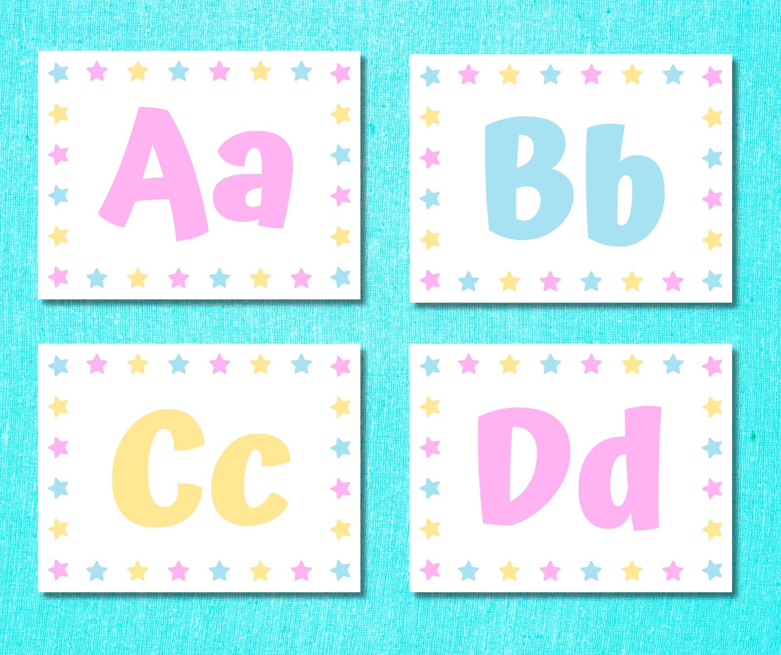 Alphabet and Numbers Classroom Posters With Stars Border and Pastel ...