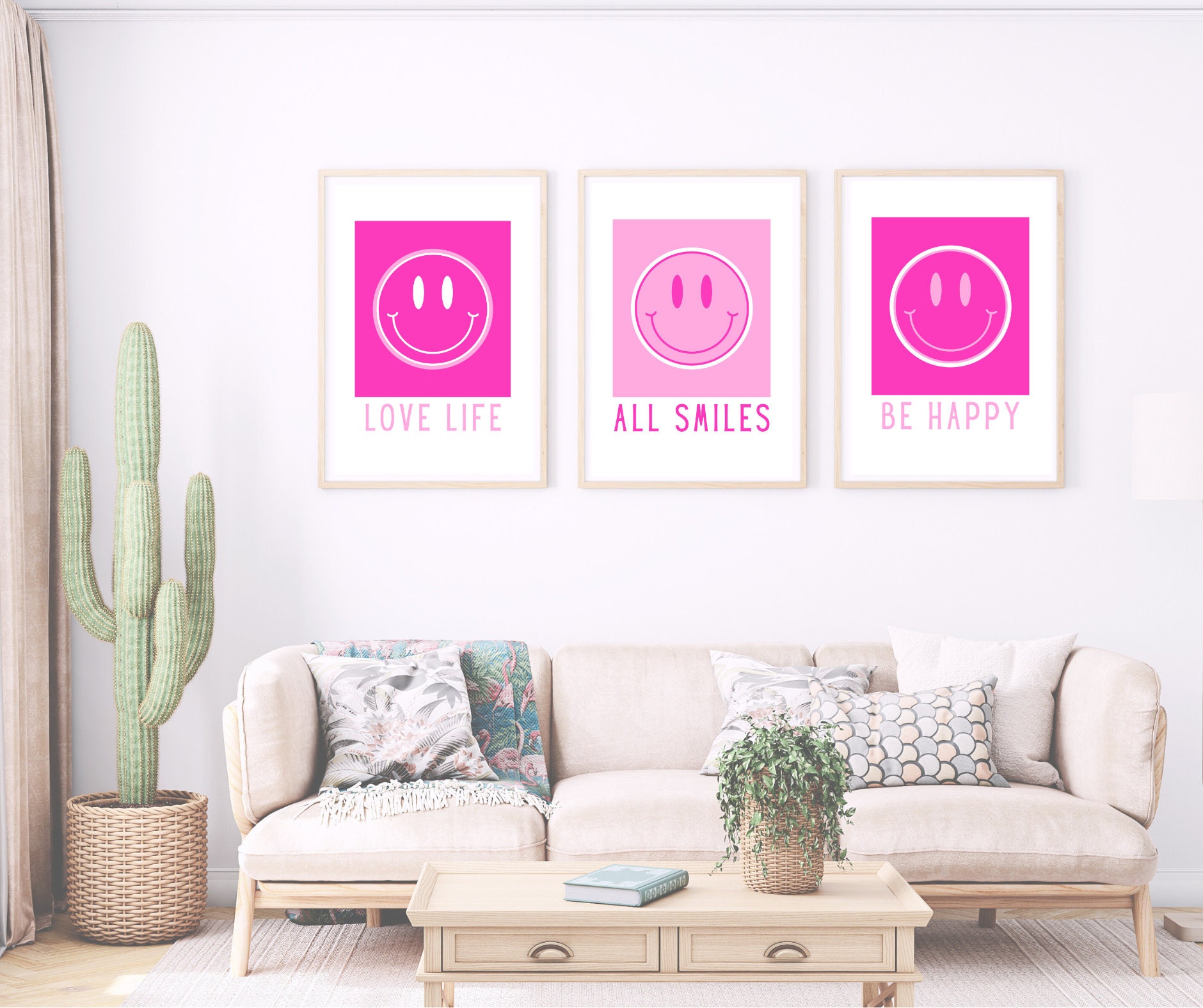 All Smiles Digital Print Set of 3 Neon Wall Art Smiley Face Prints - Etsy