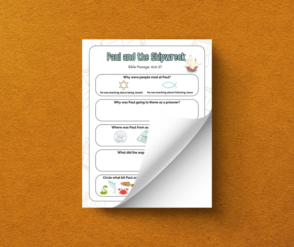 Paul and the Shipwreck Worksheet for Kids Ministry Christian Worsheet ...