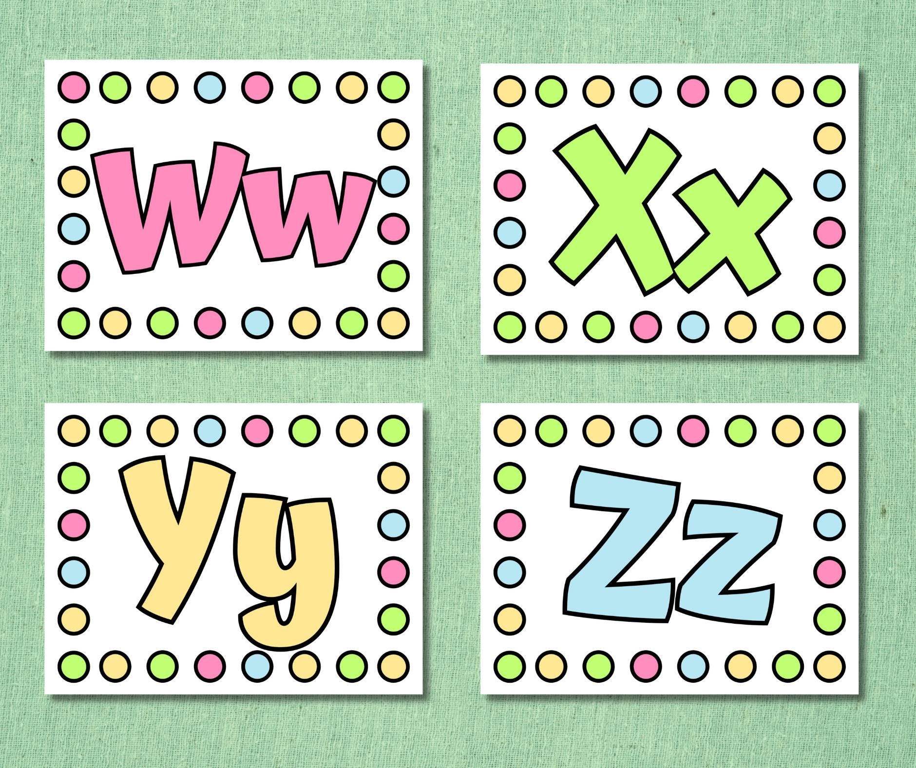 Alphabet and Numbers Classroom Posters With Dot Border and Bright ...
