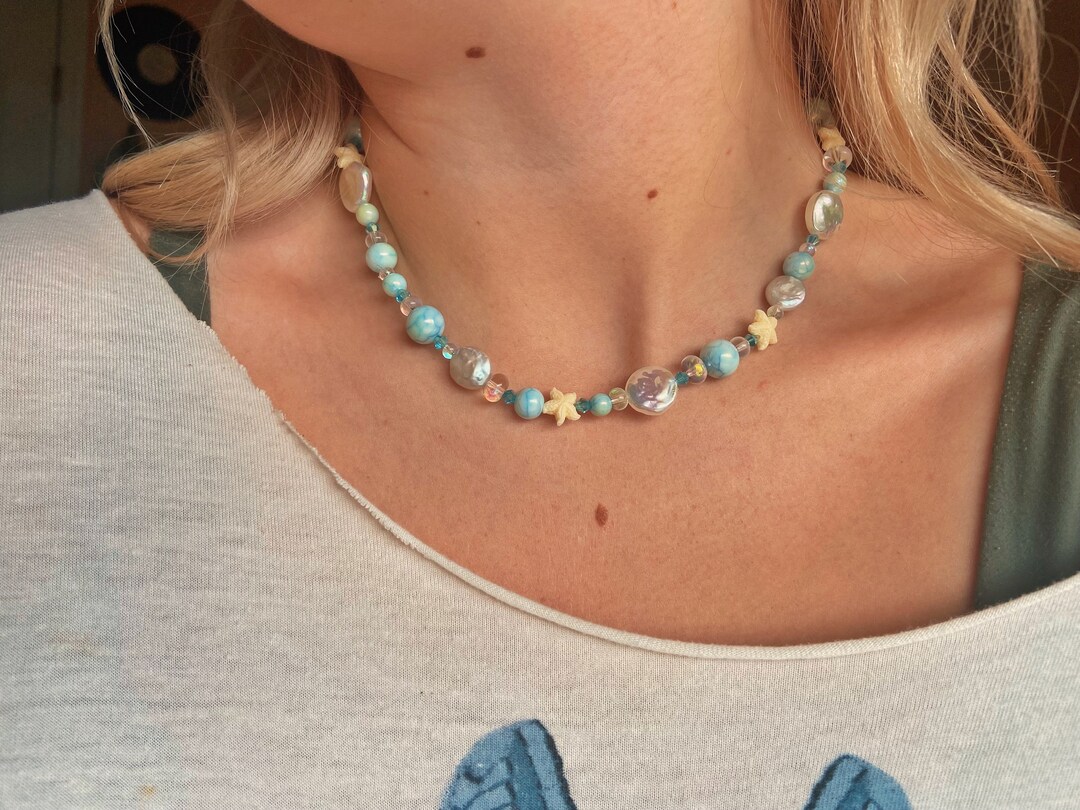 Alana Blue Mermaid Pearl and Shell Beaded Necklace - Etsy