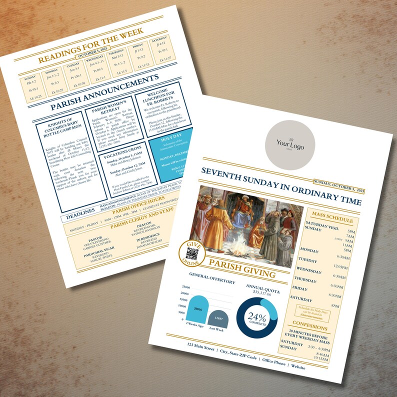 Editable Church Bulletin Template Canva Parish Newsletter Design ...