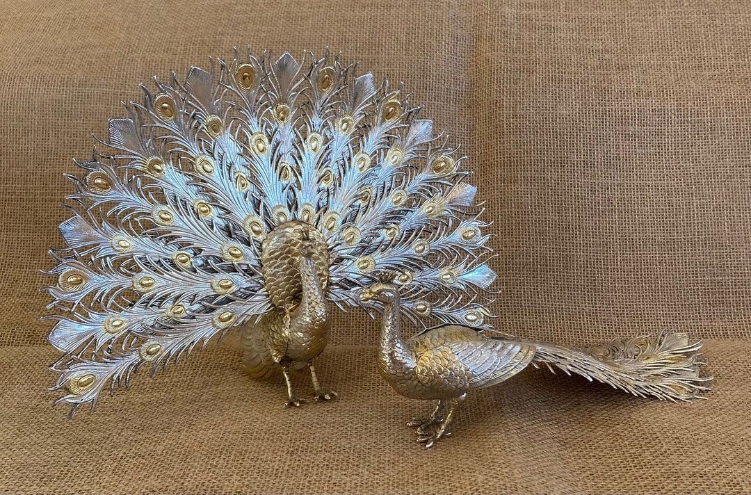 Pair of Sterling Silver Peacocks - Etsy