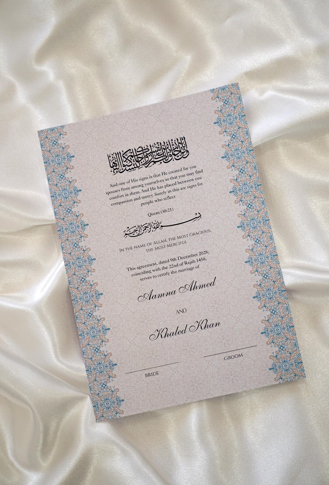 Modern Nikkah Certificate | Luxury Marriage Certificate | Islamic ...