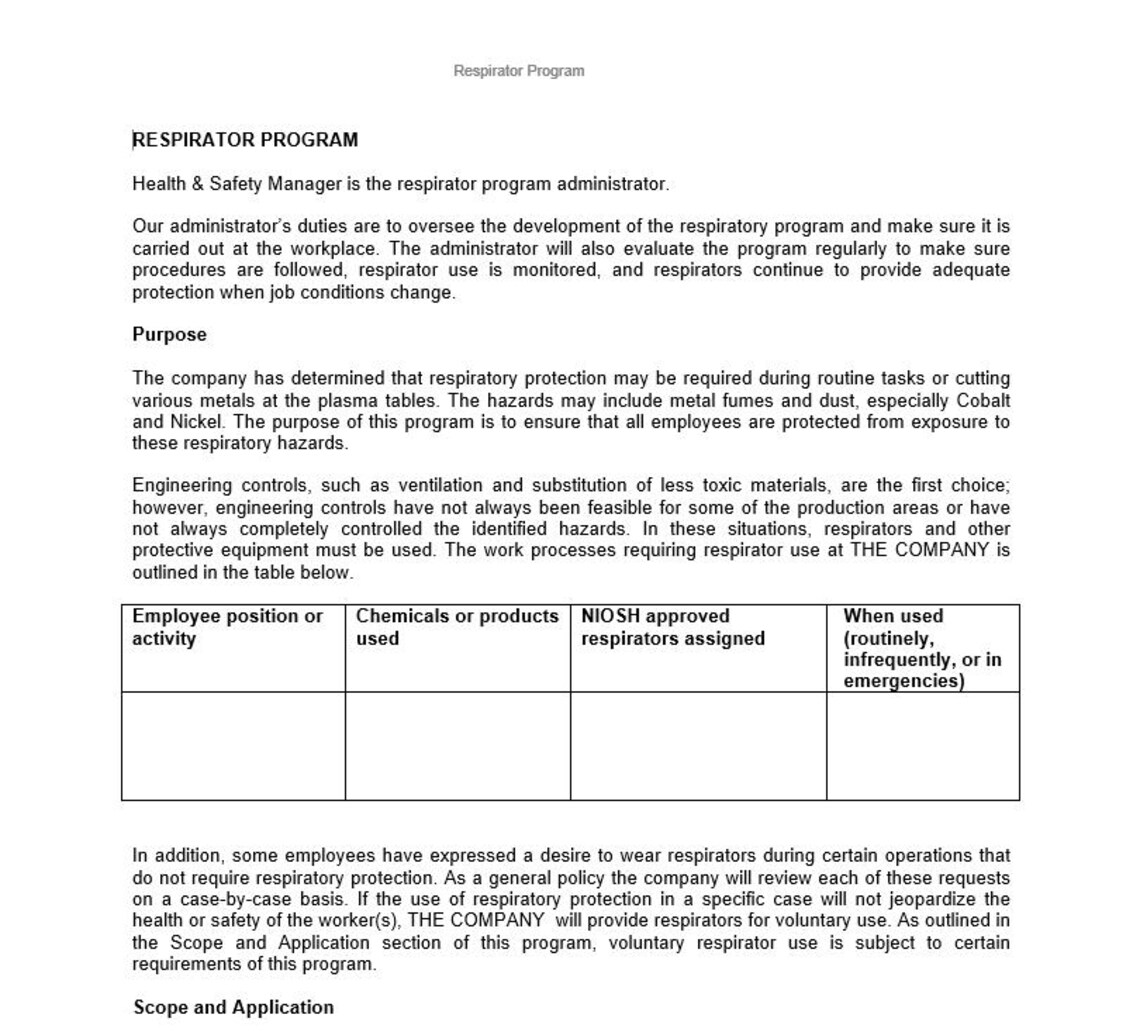 Respirator OSHA Safety Program - Etsy