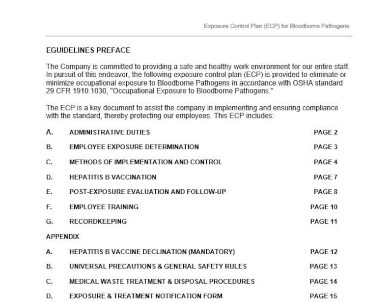 Bloodborne Pathogens Exposure Safety Procedrue - Etsy