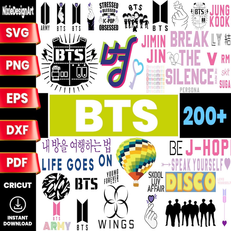 BTS Svg Bundle, 200 Files SVG Bundle, Bts Png, Kpop Svg Files for ...
