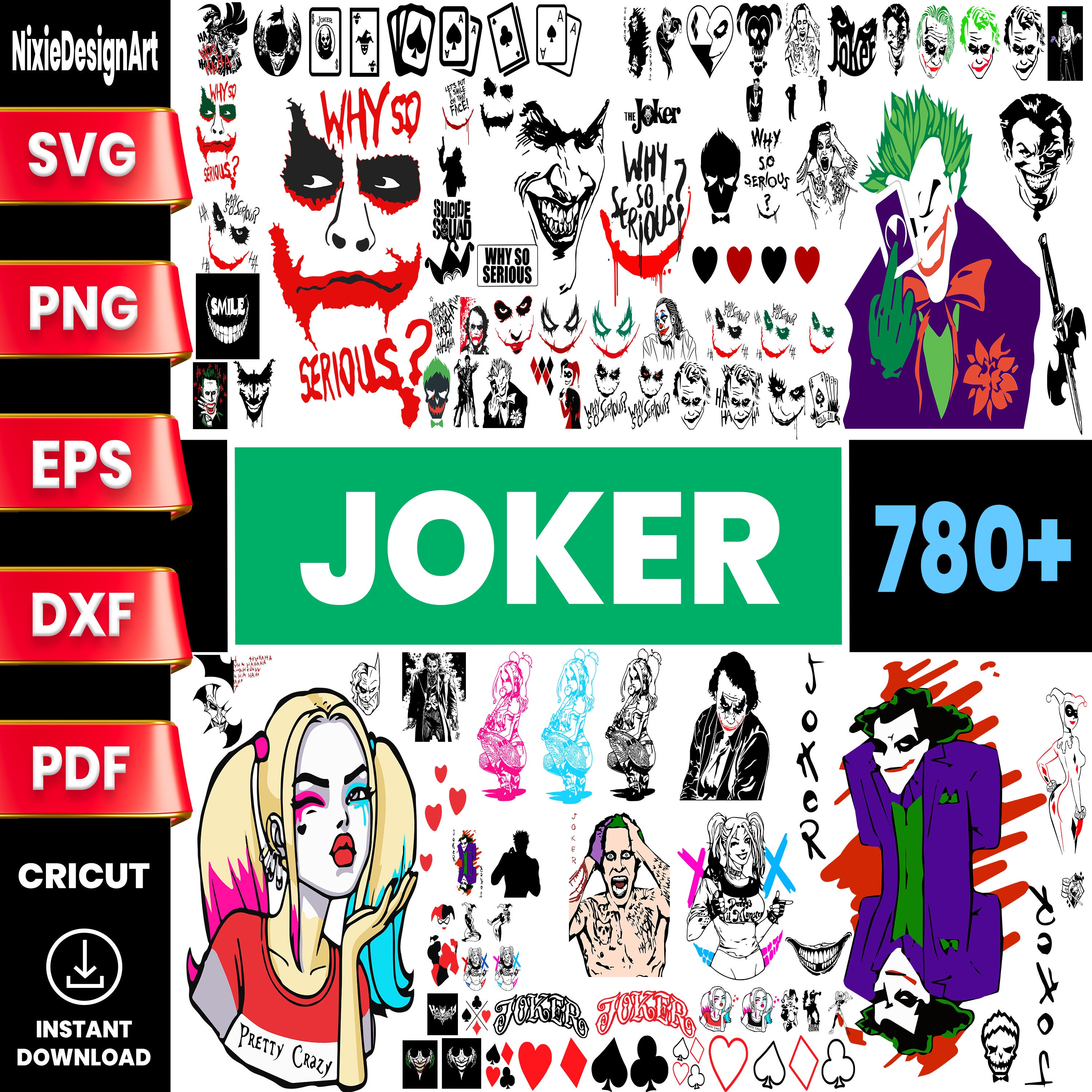 780+ JOKER SVG Designs, Svg Bundle Layered Item, Why so Serious, Cricut ...
